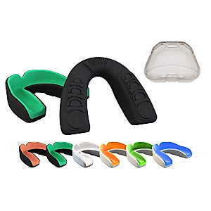 COOLLO SPORTS Boil and Bite Mouth Guard (Youth & Adult) DA Custom Fit Sport Mouthpiece for Football, Hockey, Rugby, Lacrosse, Boxing, MMA (Free Case Included!) (Mint Green & Black, Ages 10 & below)