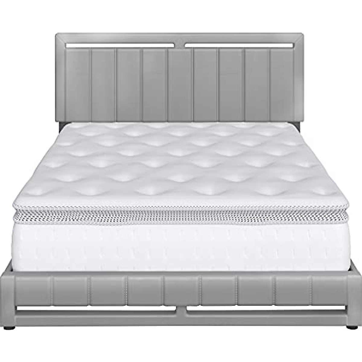 Boyd Sleep Beaumont Upholstered Platform Bed Frame with Headboard, Mattress Foundation NOT Required: Faux Leather, Grey, Full