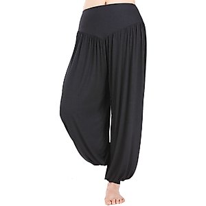 HOEREV Super Soft Modal Spandex Harem Yoga/Pilates Pants Black, Medium