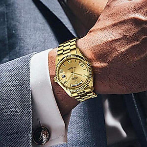 CADISEN Men Automatic Watch Sapphire Luxury Mechanical Wristwatch Stainless Steel Waterproof Watch Men MIYOTA8285 (Gold)