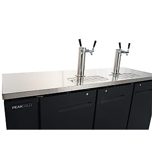PEAKCOLD 3 Door, 4 Tap Commercial Beer Dispenser - Double Tower Keg Cooler - Kegerator; 72" W