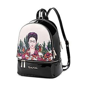 Frida Kahlo Cactus Licensed Faux Leather Large Backpack (Black)
