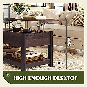 WLIVE Modern Lift Top Coffee Table,Rustic Coffee Table with Storage Shelf and Hidden Compartment,Wood Lift Tabletop for Home Living Room,Brown Oak.