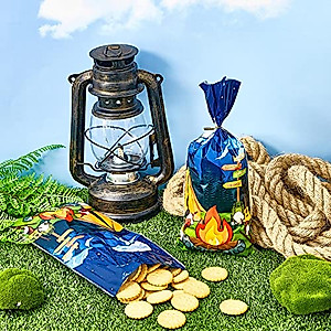 100 Pieces Camping Cellophane Treat Bags Camp out Goodie Candy Favor Bags Gift Bags with 100 Pieces Twist Ties for Camping Party Decorations Kids Birthday Party Baby Shower Supplies Gift Wrapping