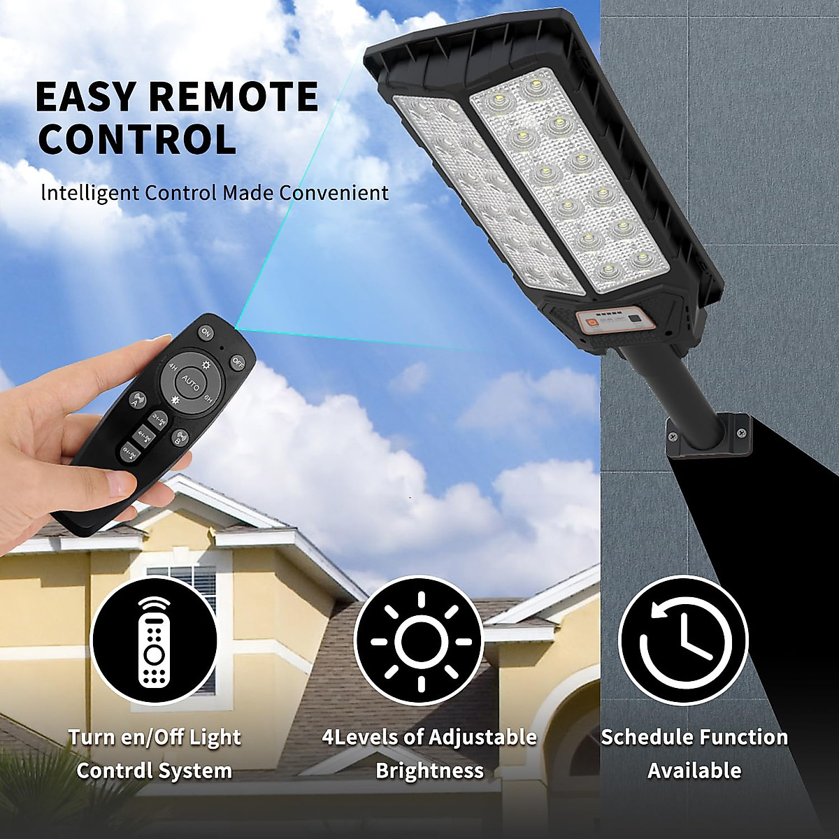 TEXTHELL 60W LED Solar Street Light Motion Sensor 9000LM, Dusk to Dawn Solar Flood Lights Outdoor, IP65 Waterproof Solar Security Lights, Solar Lights for Outside Garden Yard Path