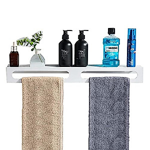 FVRTFT Shower Rack with Towel Rack Bath Caddy Self Adhesive Bath Shelf Without Drilling Wall Mounted Space Aluminum for toilets bathrooms-White_600mm
