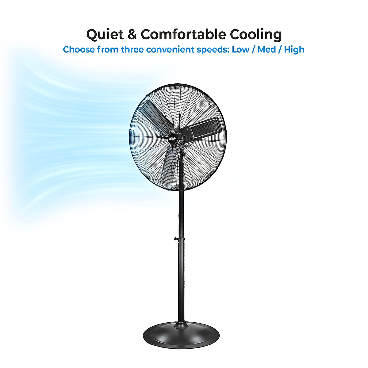 Comfort Zone CZHVP30 30” High-Velocity 3-Speed Industrial Pedestal Fan with Aluminum Blades and Adjustable Height, Black