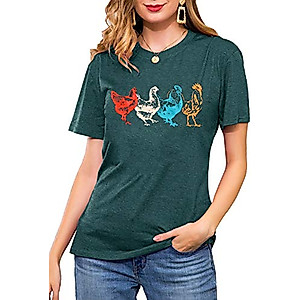 Chicken Shirt for Women Farm Tees Farm Girl T Shirt Funny Chicken Graphic T-Shirt Casual Short Sleeve Tops Green