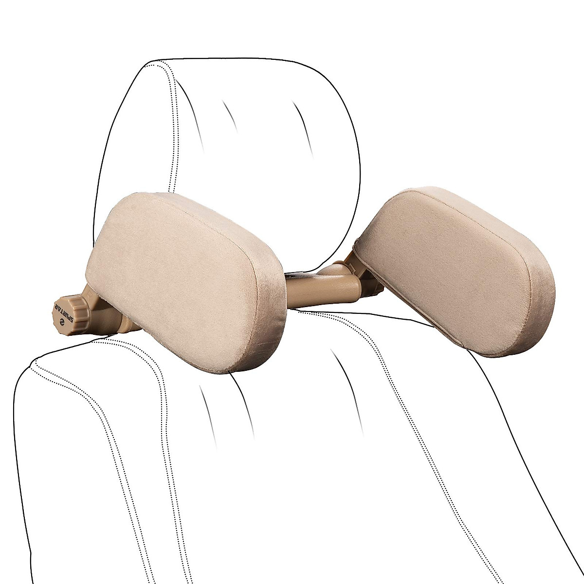 Spurtar Car Headrest Pillow, Road Pal Headrest Travel Pillow, Soft Velvet Adjustable Car Seat Headrest Pillow Head Neck Support, Memory Foam Headrest for Car, for Kids and Adults, Beige