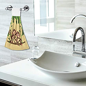 Alaza 2 Pcs Kitchen Towel, Jungle Monkeys Playing Swing Absorbent Towel Hanging Towel Hand Towel
