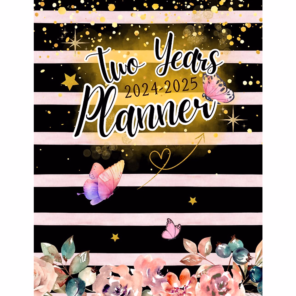2024-2025 Two Years Planner: (January through December) with Holidays and Inspirational Quotes, Butterfly And Flower Watercolor Cover Style