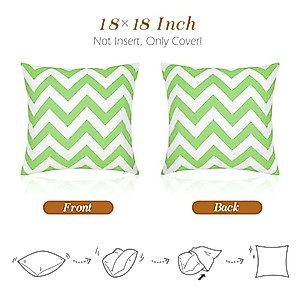Lewondr Outdoor Throw Pillow Covers 18×18 Inch, 2 Pack Waterproof Striped Throw Pillow Cases, Decorative Outdoor Couch Pillow Covers for Cushion Patio Porch Farmhouse Garden Balcony, Green & White
