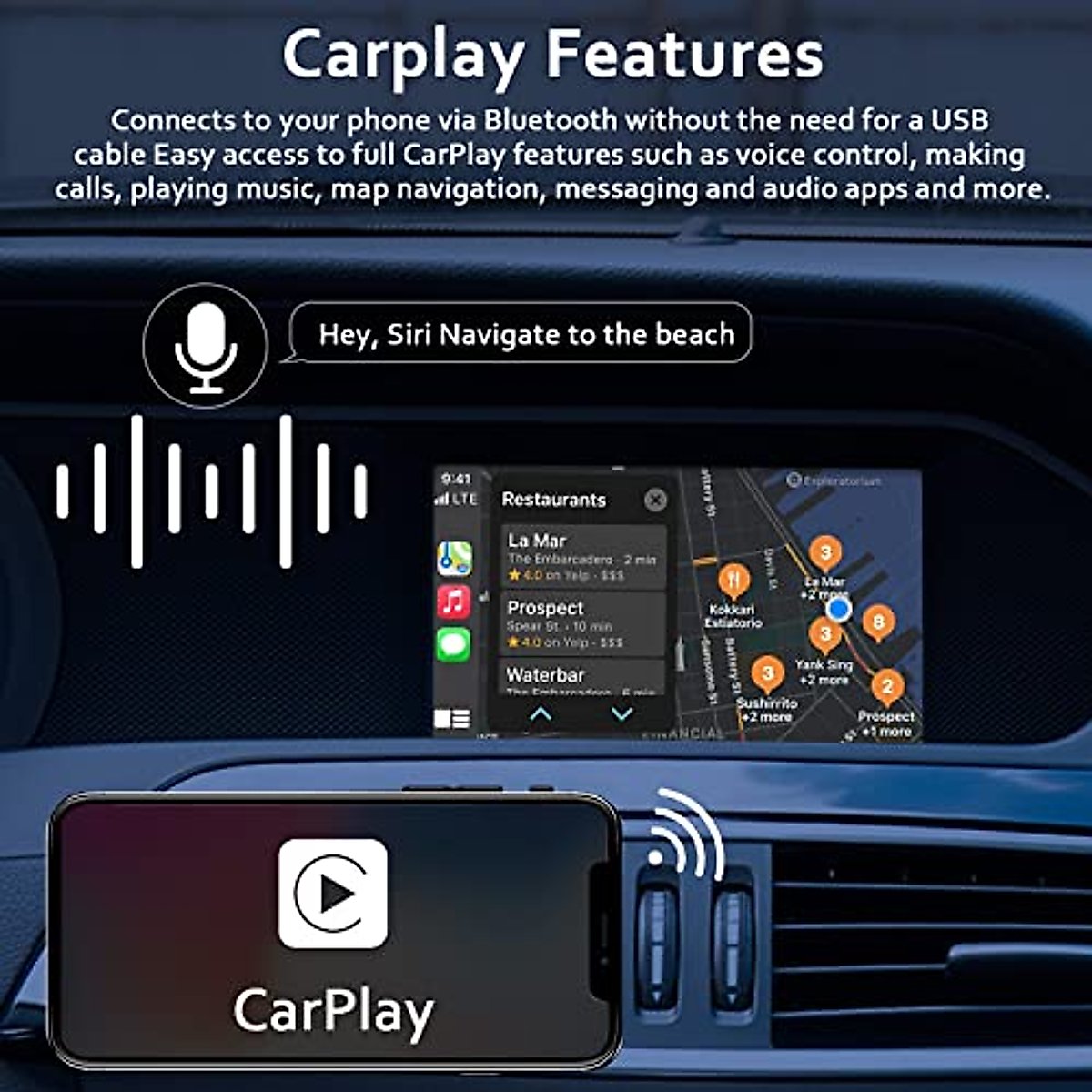 CARABC 2.0 Wireless Carplay Fit for Apple Carplay&Android Auto, Fit for Mercedes Benz A/B/C/E/CLA/GLA/GLK/ML/SLD with NTG4.5 System - Bluetooth, Mirror Link, Siri Voice, USB, DVR and Camera Input Etc
