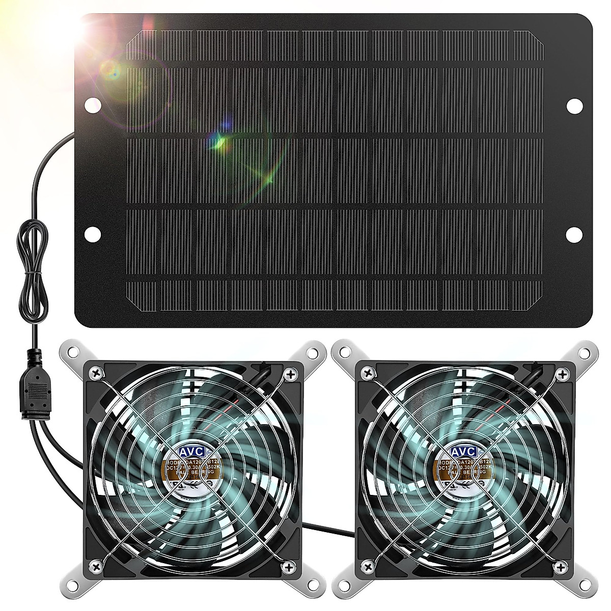 Gulfmew Solar Powered Waterproof Fan Kit, 10W Solar Panel with 2 Pcs High Speed Exhaust Fan, DIY Cooling System for Chicken Coop, Small Greenhouse, Dog House, RV, Shed, Gable, Attic