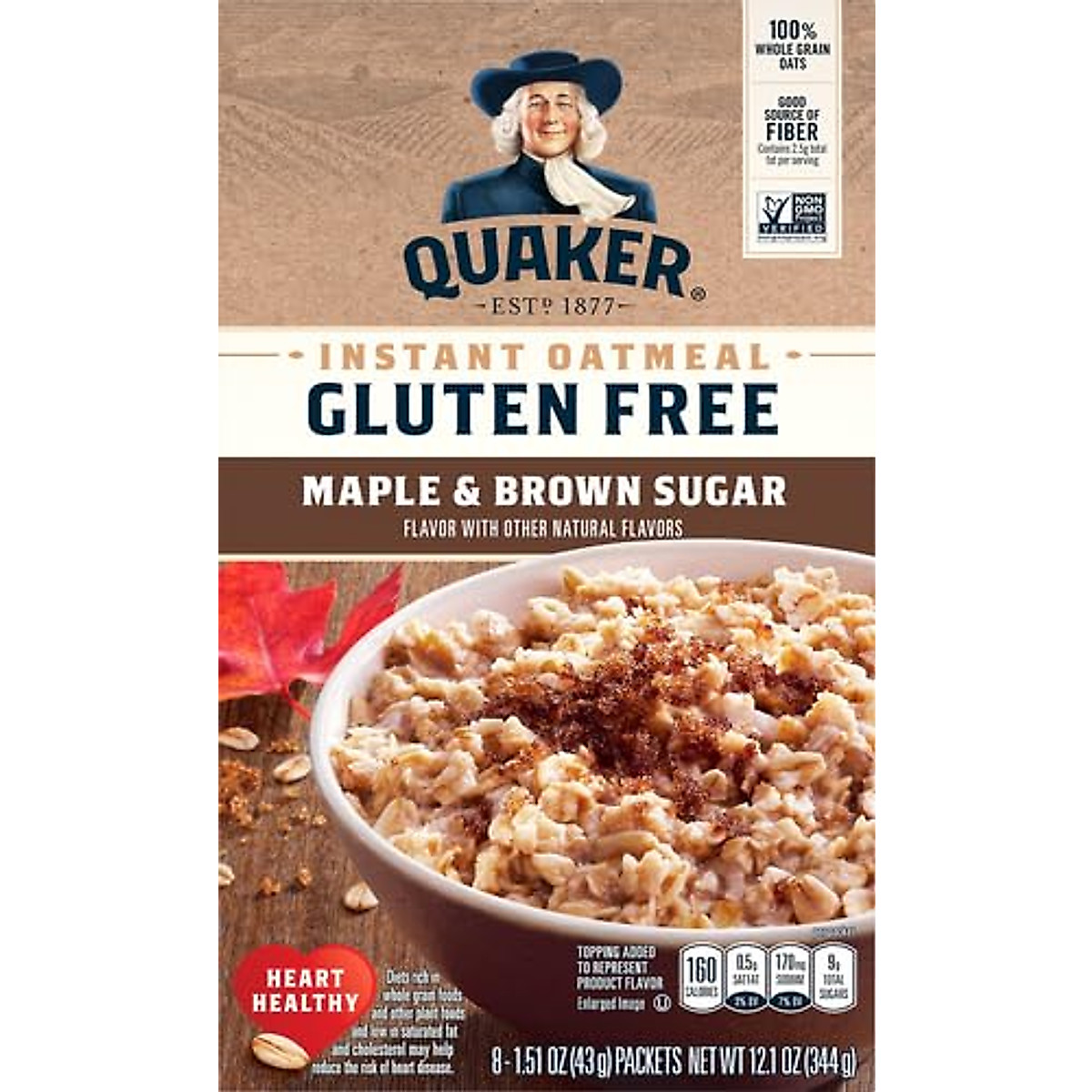 Quaker, Gluten Free Instant Oatmeal, Maple & Brown Sugar, 8 Ct