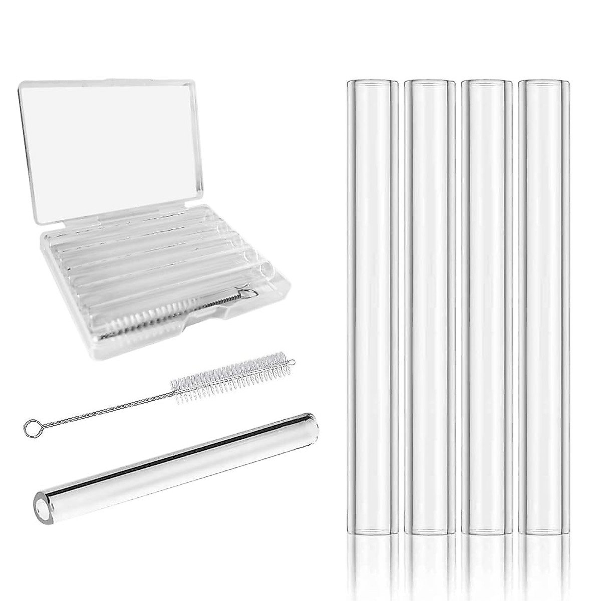 Reusable Clear 4"(100mm) Glass Blowing Tubes :Length:4Inches: OD-12MM: Wall Thickness :2MM, 5Pcs Glass Tubing Blowing Tubes + Cleaning Brush + Protect Box