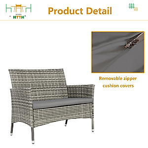 HTTH 4-Piece Outdoor Patio Furniture Sets Wicker Sofa with Cushions and Coffee Table Garden Lawn Pool Backyard Outdoor Sofa Sets (Grey-Grey)