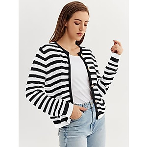 LILLUSORY Women's Cable Knit Cardigan Sweaters 2024 Fall Trendy Open Front Button Up Tweed Blazer Jackets Ladies Chunky Oversized Coat Coatigan Old Money Clothes Cute Outfits White Black L