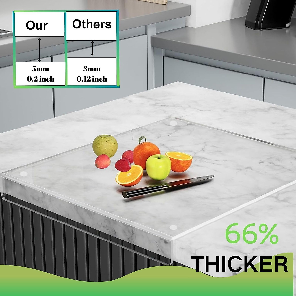 Pakproly Acrylic Cutting Board with Counter Lip, Thicker Clear Cutting Boards for Kitchen Counter, Non Slip Cutting Board for Countertop Protector, Apartment Essentials Kitchen Decor (16x 12 Inch)