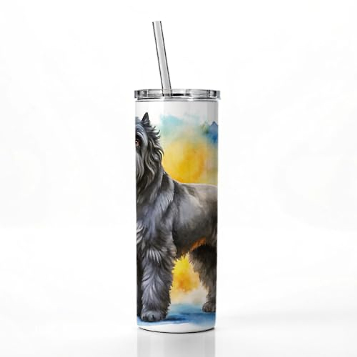 Bouviers Des Flandres Dog Watercolor Style Skinny Tumbler 20oz with Straw Insulated Water Bottle Gift