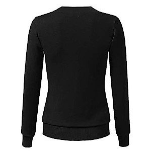 JSCEND Women's V-Neck Long Sleeve Solid Basic Soft Stretch Pullover Knit Sweater Black L