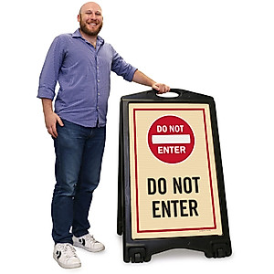 SmartSign "Do Not Enter" A-Frame Sidewalk Sign Kit (with Symbol), 36" x 24", Built-In-Wheels, Double-Sided Portable Plastic Sandwich Board, Set of 1 Foldable Black A-Frame + 2 Sign Panels, USA-Made