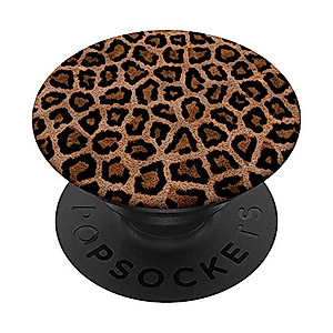 Cell Phone Button Holder Pop Out Knob Brown Leopard Print PopSockets PopGrip: Swappable Grip for Phones & Tablets