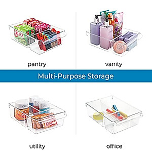 iDesign Linus Plastic Fridge and Freezer Divided Storage Organizer Bin with Handle, Clear Container for Food, Drinks, Produce Organization, 8" x 11.5" x 3.5" - Clear