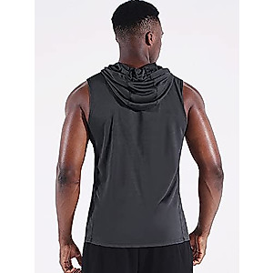 NELEUS Men's Workout Tank Tops Sleeveless Running Shirts with Hoodie,5098,3 Pack,Black/Grey/Olive Green,L