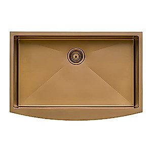 Ruvati Copper Tone 36-inch Apron-Front Farmhouse Kitchen Sink - Matte Bronze Stainless Steel Single Bowl - RVH9880CP