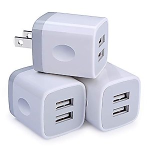 USB Wall Charger, Charging Adapter 3Pack 2.1A Dual Port USB Wall Charging Plug Block Head Box Travel Charger Cube Compatible iPhone 14 13 12 11 Pro Max XS XR X 8 7 Plus,iPad,iPod,Samsung,Android Phone