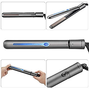 NITION Professional Salon Hair Straightener Argan Oil Tourmaline Ceramic Titanium Straightening Flat Iron for Healthy Styling,LCD 265°F-450°F,2-in-1 Curling Iron for All Hair Type,1 inch Plate,Black