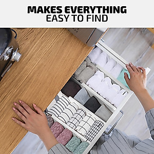 4 Pack Drawer Dividers Bamboo 2.6" High, 16-22" Adjustable Drawer Organizers for Clothes, Expandable Dresser Separators in Bedroom/Bathroom/Kitchen/Office Organization and Storage (White)