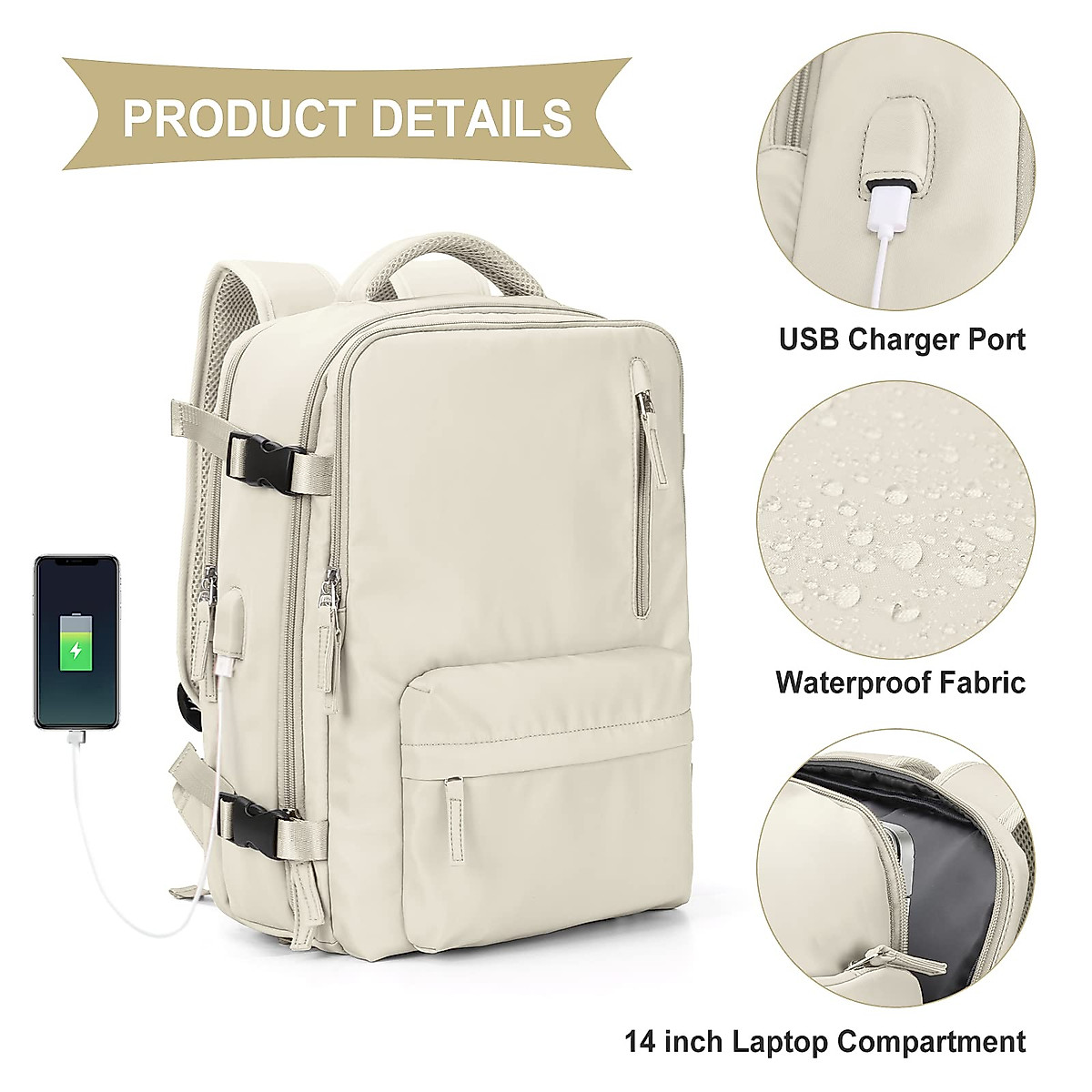 Large Travel Backpack Women, Carry On Backpack,Hiking Backpack Waterproof Outdoor Sports Rucksack Casual Daypack School Bag Fit 14 Inch Laptop with USB Charging Port Shoes Compartment