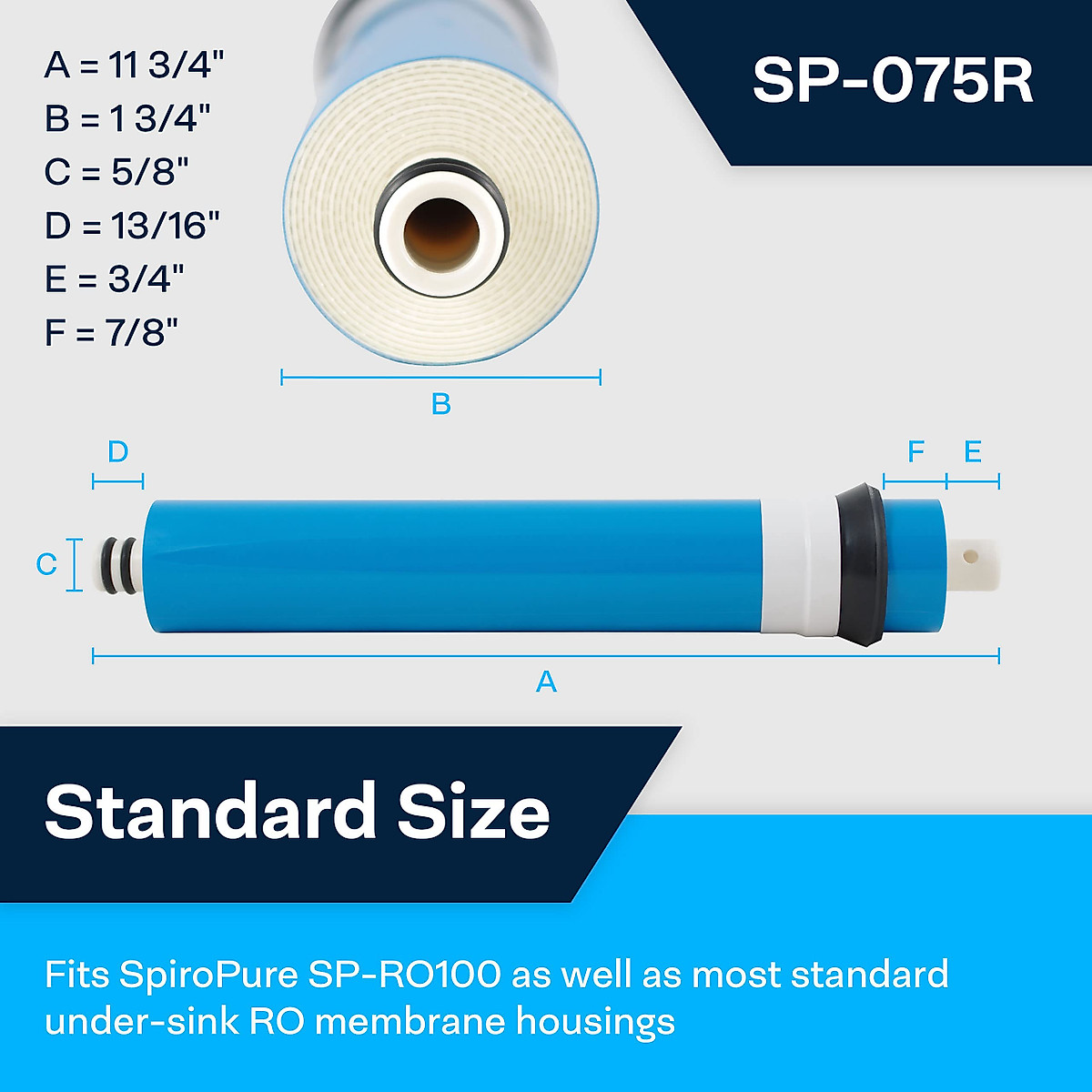 SpiroPure RO Membrane Filter Replacement, 75 GPD Reverse Osmosis Membrane Cartridge SP-RO-075R (1 Pack)