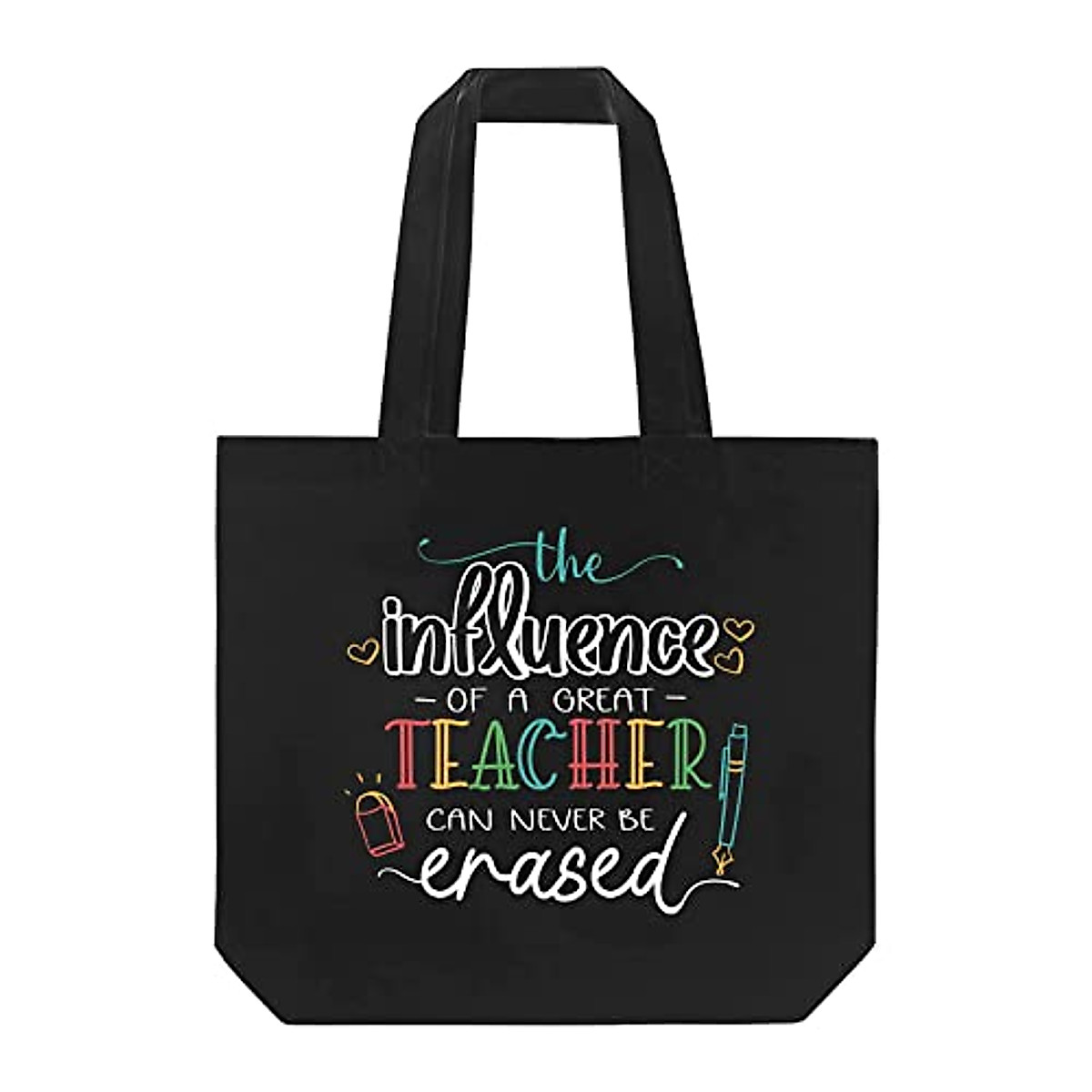 CARAKNOTS Teacher Gifts Teacher Bag Black Teacher Appreciation Gifts for Women Teacher Christmas Gifts Thank you End of Year Birthday Graduation Gifts for Teachers Tote Bag with Pocket Cotton Canvas