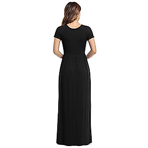 VIISHOW Women's Short Sleeve Loose Plain Maxi Dresses Casual Long Dresses with Pockets(Black, Large)