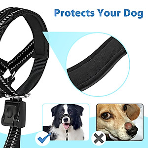 BARKLESS Soft Dog Head Collar, Padded No Pull Head Halter, Dog Training Nose Leash with Safety Link for Medium Large Dogs, Adjustable Muzzle Leash, Easy Control for Dog Walks(Black, M)