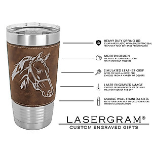 LaserGram 20oz Vacuum Insulated Tumbler Mug, Horse Head 2 (Faux Leather, Rustic)
