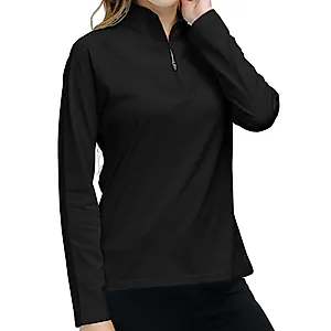 AjezMax Long Sleeve Zipper Shirts for Women Athletic Outdoor Running Tops Black L