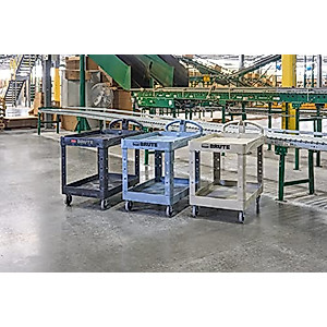 Rubbermaid Commercial Products Brute Heavy Duty 2-Shelf Utility/Service Cart, Medium, Lipped Shelves, Ergonomic Handle, 500 lbs. Capacity, Gray, for Warehouse/Garage/Cleaning/Maintenance/Stadiums