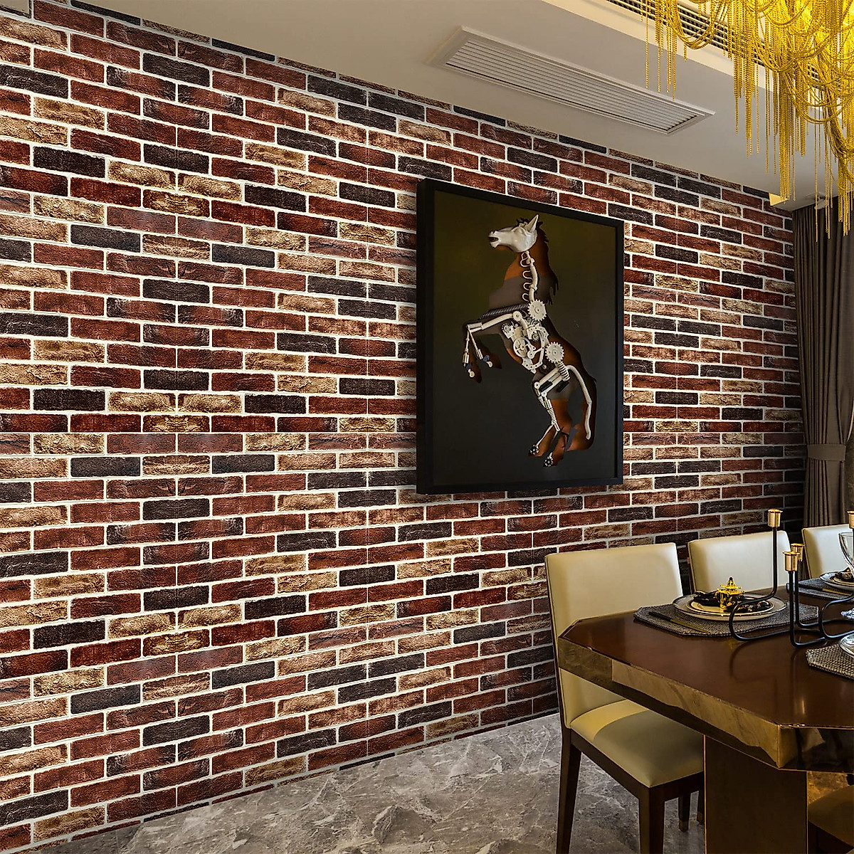 10-Pack 52 Sq.Ft 3D Wall Panels Peel and Stick 3D Faux Brick Wallpaper Peel and Stick Red Brown Faux Stone Wall Panel Foam Brick Self-Adhesive 3D Wallpaper