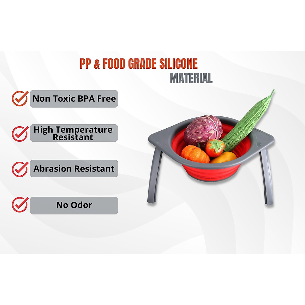 3-in-1 TRENDING XL Large Collapsible STANDING Silicone Colander | 5-Quart | Dish Washer Safe | Foldable Strainer | Wash Fruits & Vegetables | Drain Pasta Beans Food | Heat Resistant FOOD GRADE (Red)