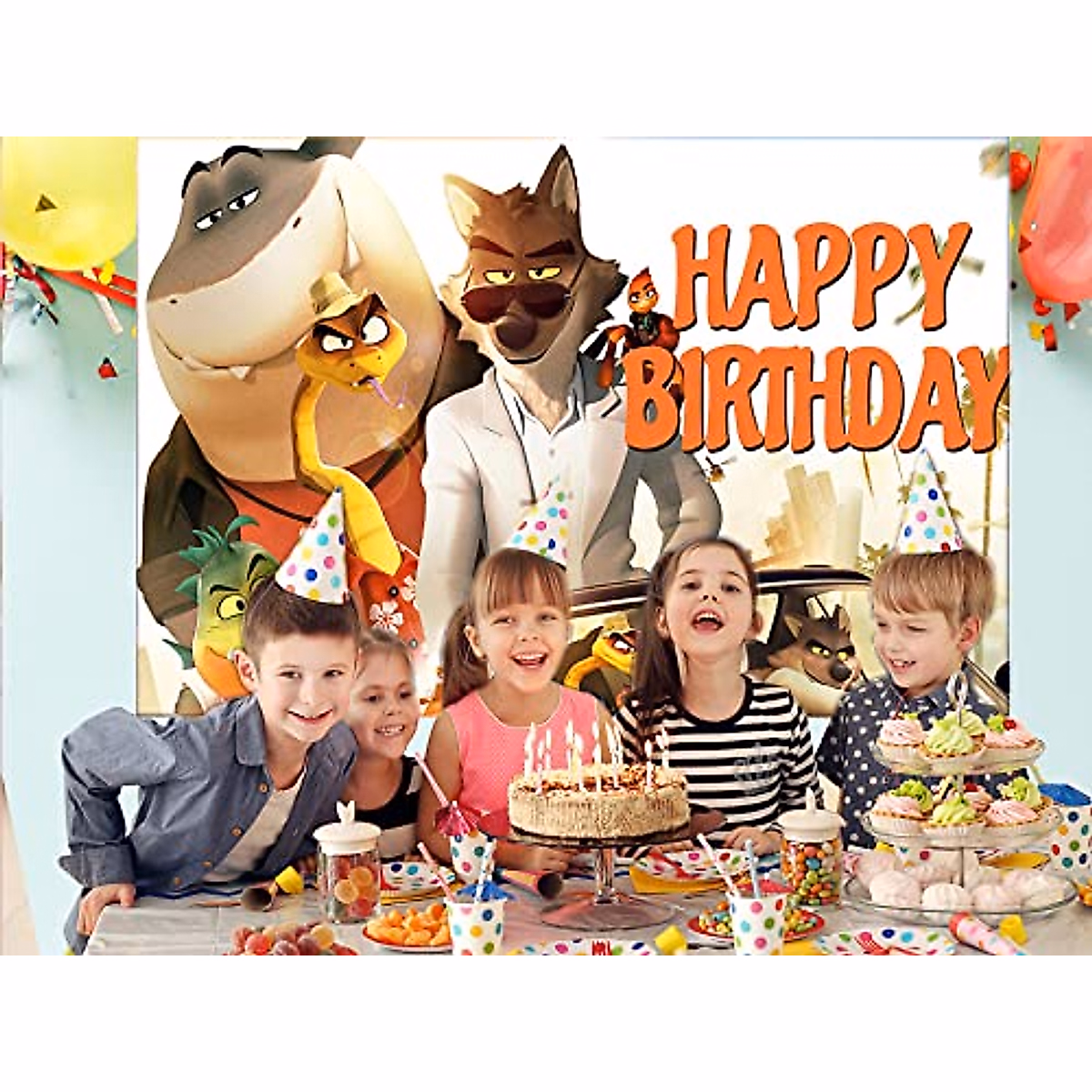 The Bad Guys Movie Theme Backdrop，Bad Guys Banner for Kids Happy Birthday Party Decoration, 5 x 3 ft The Bad Guys Photography Background for Baby Shower