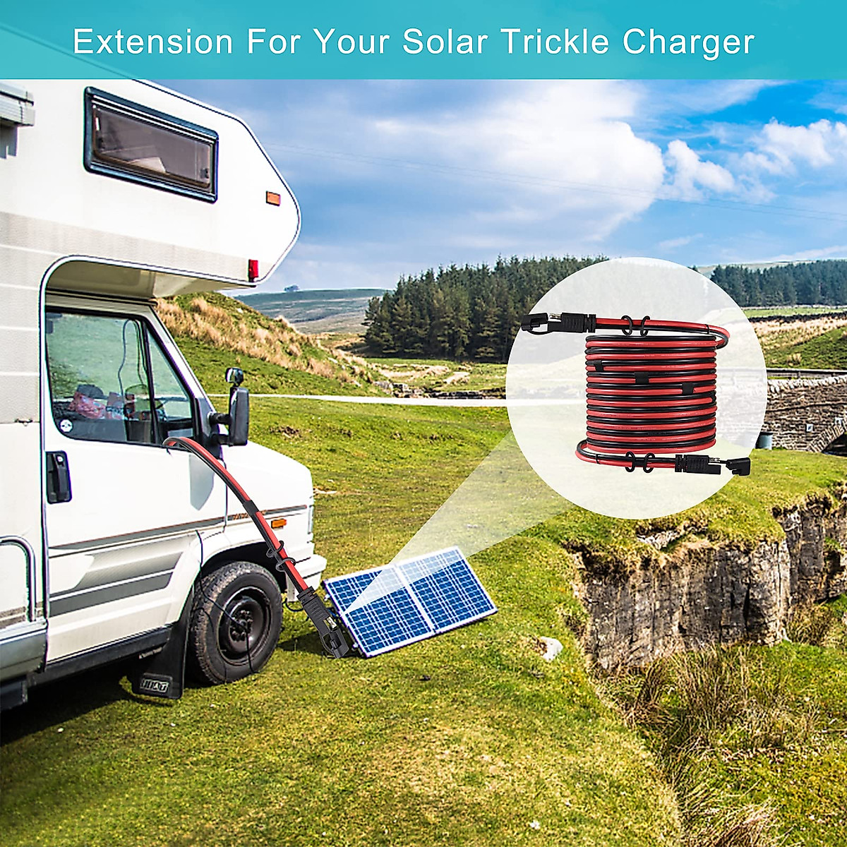 SAE Extension Cable 12AWG - 15FT SAE to SAE Extension Cord, SAE Power Automotive Extension Cable, SAE Connector 2Pin Quick Disconnect Wire Harness for Trolling Motor RV Battery Motorcycle Cars Tractor