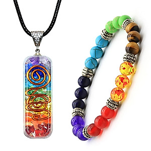 HEDQFM 7 Chakra Necklace Bracelet Orgone Energy Protection and Spiritual Healing Pendant Necklaces Bracelets Set for Women Men