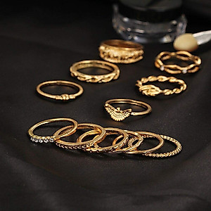 BERYUAN Rings Crystal Rings for Women Rings Gold Rings Womens Rings Cute Rings Stackable Rings Set（12Pcs(Rings Size 4.5,5,6,7,7.5)