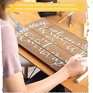 PENGUIN ART SUPPLIES 28 Dual Tip Acrylic Paint Pens: Craft Paint Markers for Painting Wood, Glass, and Halloween Decoration - Non Toxic Reversible Pen with 5mm + 3mm Fine Tip and Zipper Pouch