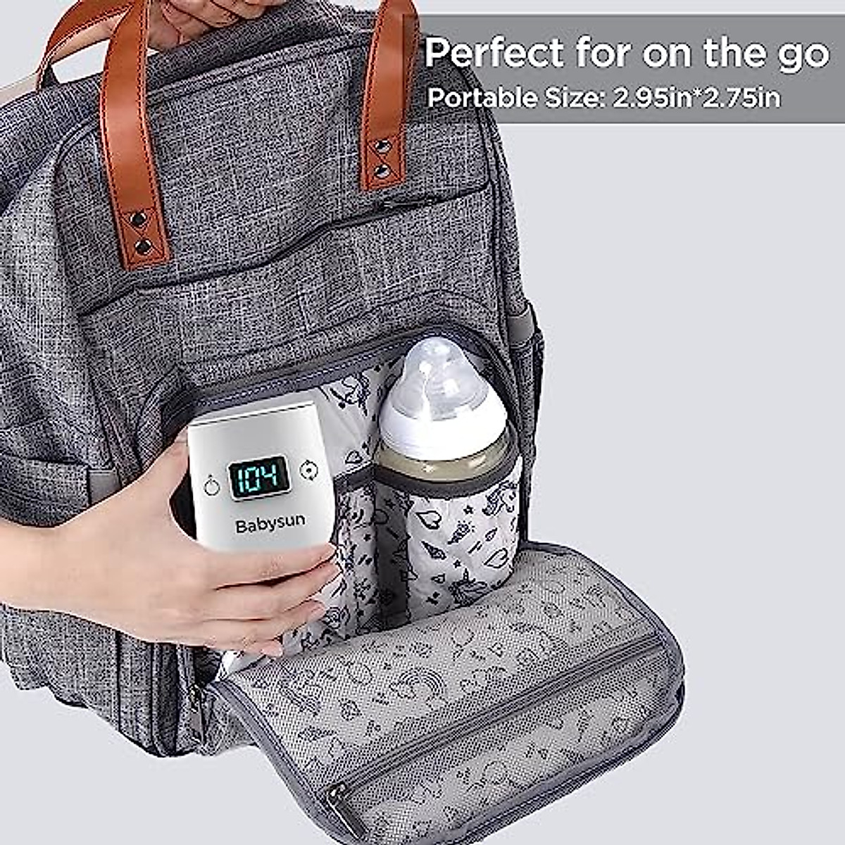 Portable Bottle Warmer BabySun Baby Bottle Warmer Quick Heating in 2 Minutes Rechargeable Travel Bottle Warmer for Breastmilk and Formula, Compatible with Most Bottles