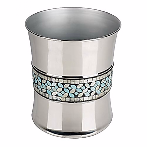 nu steel Sea Foam Wastebasket Trash Bin in Aqua Blue/Silver Glass Mosaic/ Stainless Steel for Bathrooms & Vanity Spaces